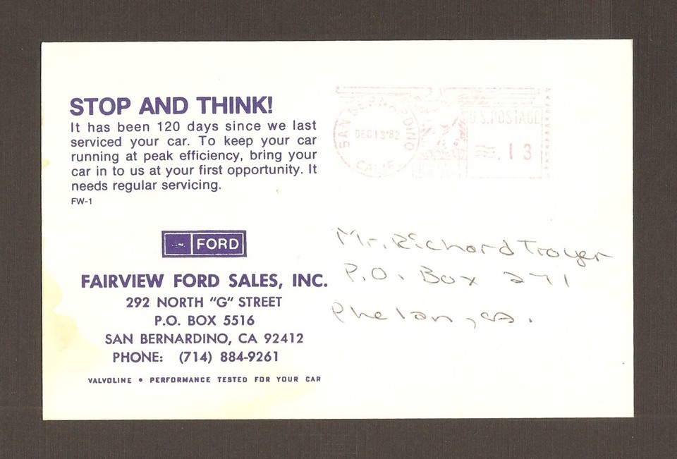 Old Vintage Fairview Ford California Car Auto Dealer Postcard 1937 ...