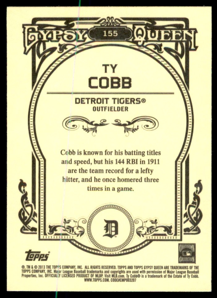 2013 TOPPS GYPSY QUEEN TY COBB DETROIT TIGERS #155 | eBay