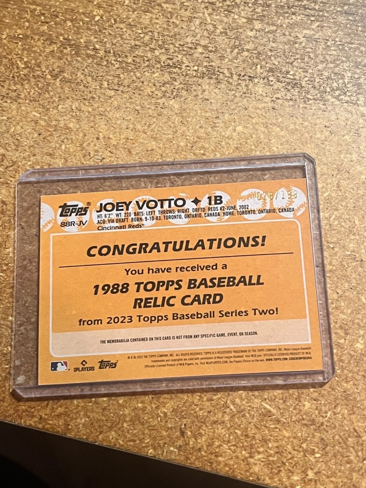 2023 Topps 1988 35th Anniversary Black Patch # 88R-JV Joey Votto 079/ ...