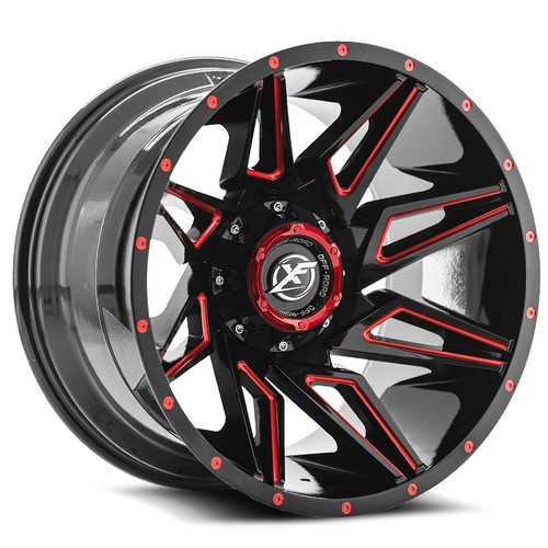 20x9 XF Off-Road XF-218 Gloss Black & Red Wheels 6x135/6x5.5 (12mm) Set ...