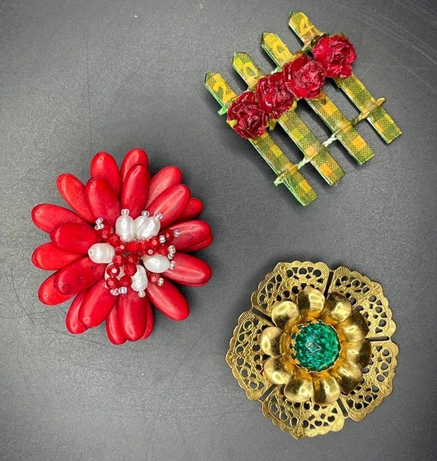 Lot of 3 Vintage Costume Jewelry Broaches | eBay