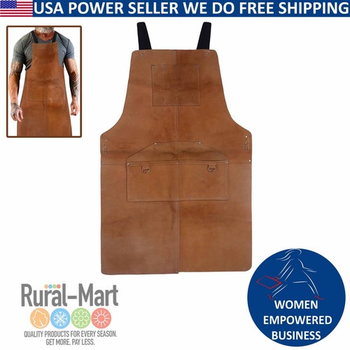 Leather Welding Work Apron with 6 Tool Pockets 24" x 36" Heat & Flame ...