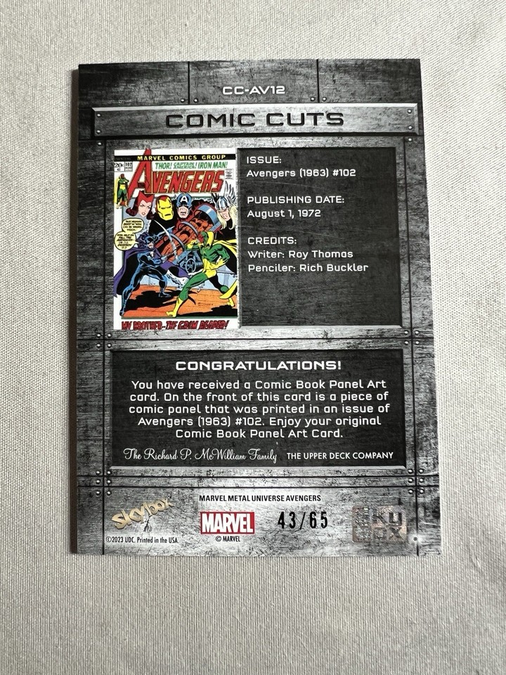 2024 Marvel Metal Universe Avengers AVENGERS (1963) #102 Comic Cuts 43/ ...