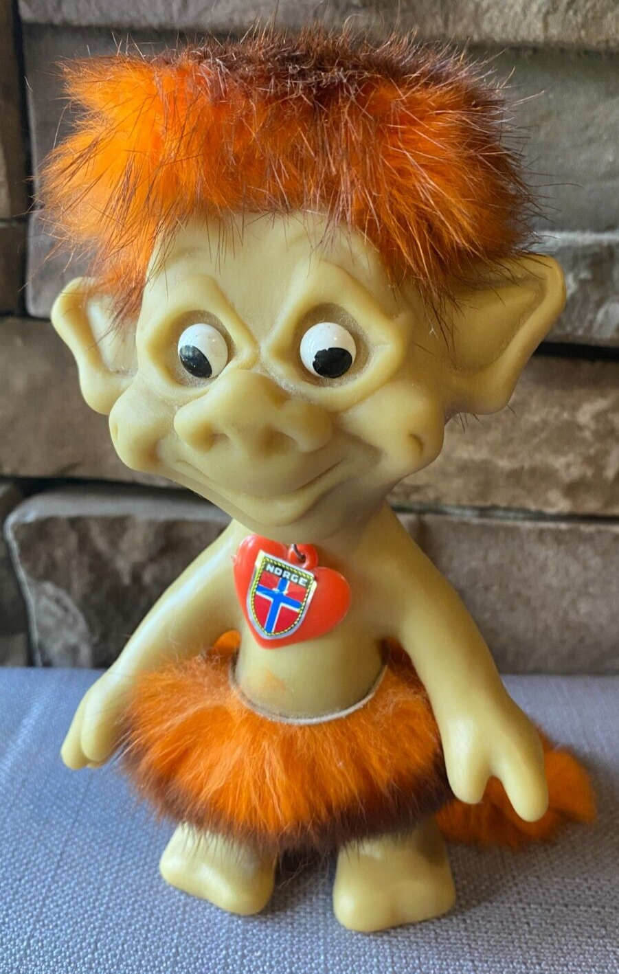 Vintage TROLL Doll Denmark Reisler 7" Tall 1960s Orange Rabbit Fur ...