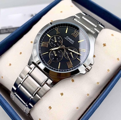 Casio MTP-V300D-1A2 Enticer Black Analog Roman Numeral 3 Sub-Dial Men's ...