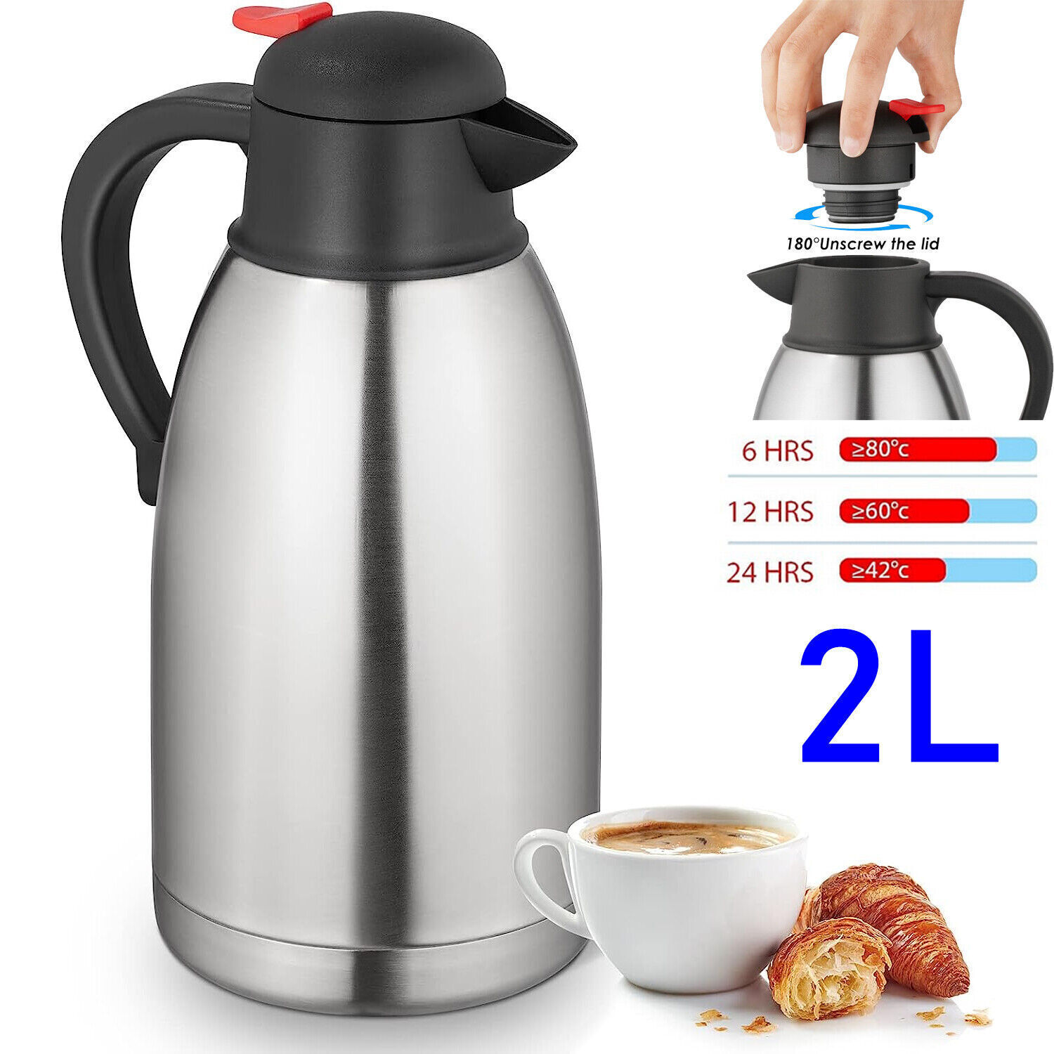Large 1-3L Thermos Flask Bottle Vacuum Flask Jug Keeps Hot Cold Tea ...