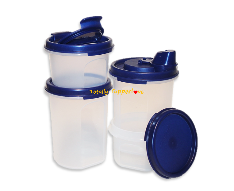 Tupperware Set of 4 Modular Mates #1 #2 Round Bold N Blue Shaker Drip ...