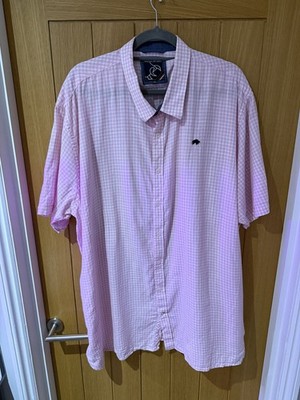 Raging bull Men’s Pink Check Short sleeve Linen Shirt - 4XL | eBay UK