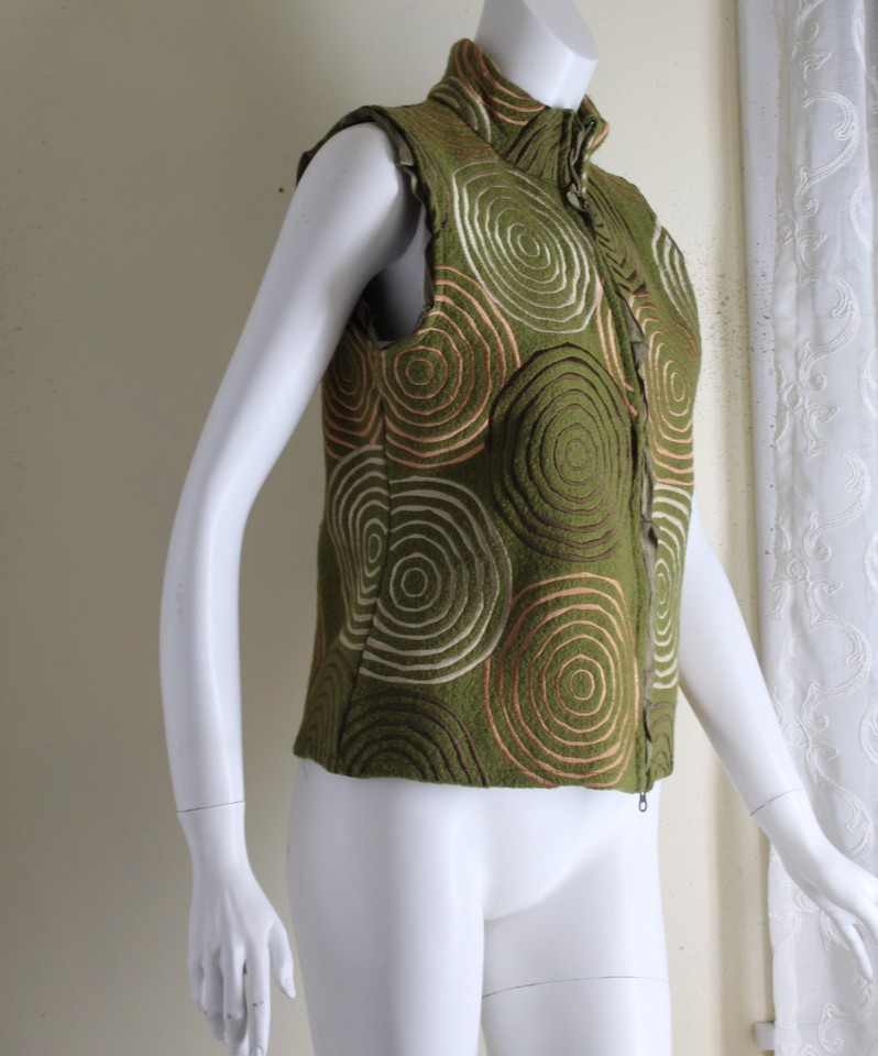 CoVelo Sz M Exceptional Art GREEN Boiled Wool Funky Mod Concentric Vest ...