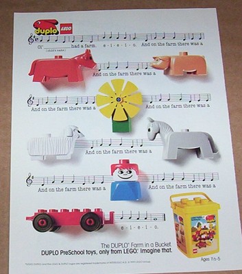 1991 print ad page - LEGO Duplo building toys -farm bucket- Advertising ...