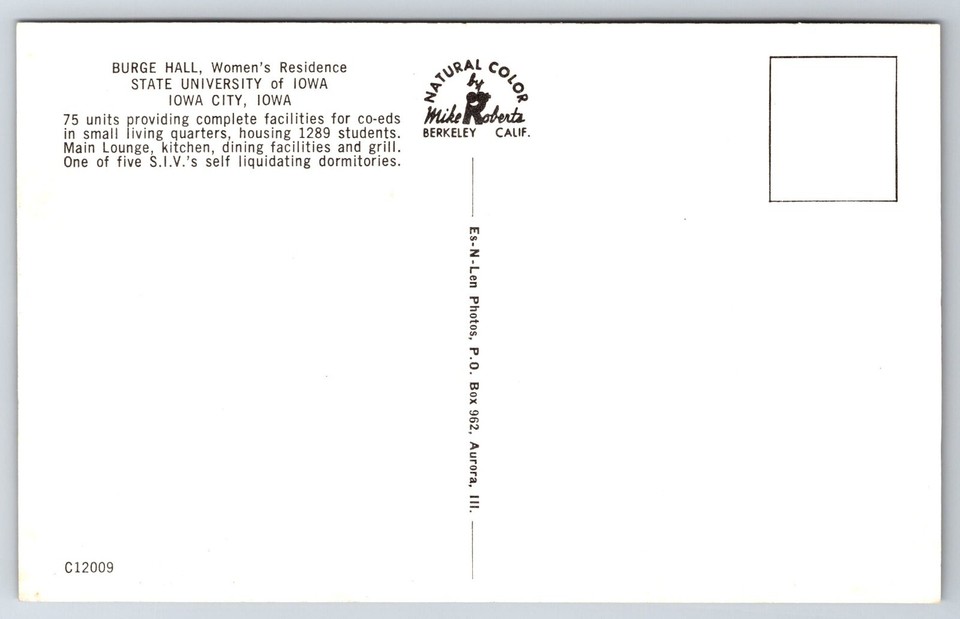 Vintage Postcard Burge Hall Women's Residence State University of Iowa ...