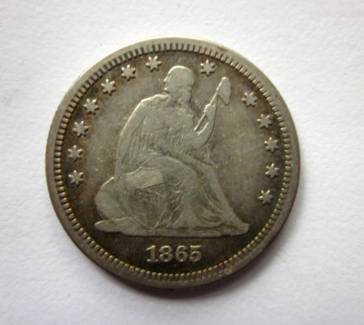 1865 LIBERTY SEATED QUARTER 25c COIN PHILADELPHIA MINT RARE ORIGINAL ...