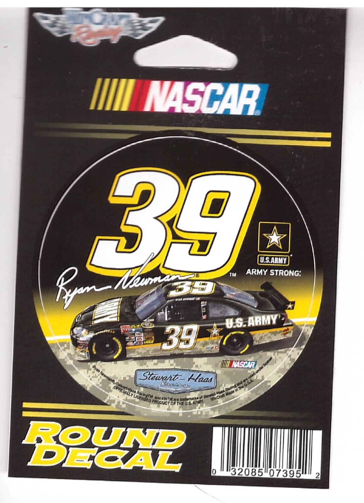 VINTAGE WINCRAFT NASCAR #39 US ARMY CAR SHR RYAN NEWMAN 3" ROUND DECAL ...