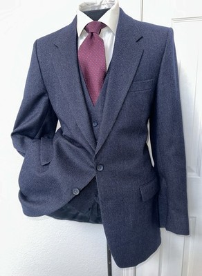 Rare VTG YSL Yves Saint Laurent 3 Piece Navy Stripes Men Suit 40 L Slim ...