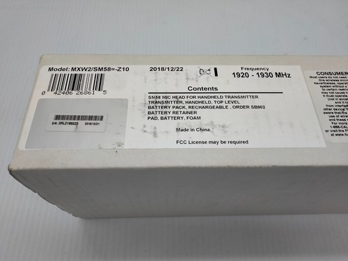 Shure MXW2/SM58 Wireless Microphone, Z10, Handheld Transmitter with ...