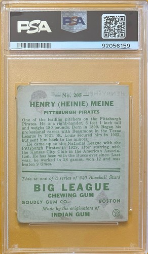 1933 Goudey - #205 HEINIE MEINE - PSA 4 (Fresh Grade) | eBay