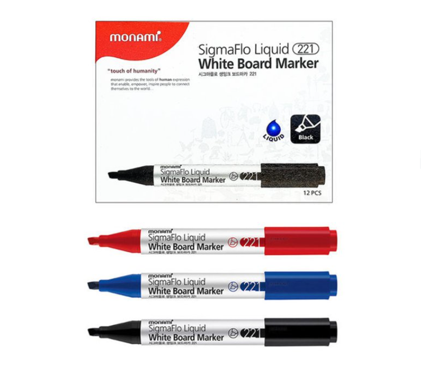 12 Pcs(1 Dozen) Monami SigmaFlo Liquid White Board Marker 221 Black ...