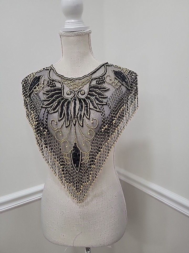 Necklace ballroom drop dangle Shawl Necklace collar black gold beads ...