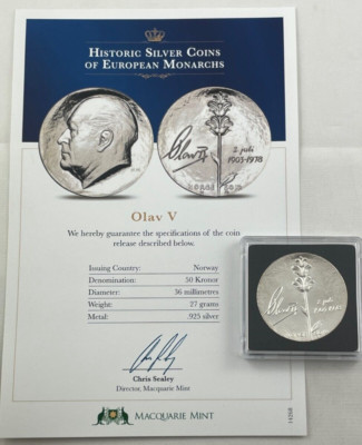 1978 Olav V .925 Silver 50 kronor from HISTORIC COINS OF EUROPEAN ...