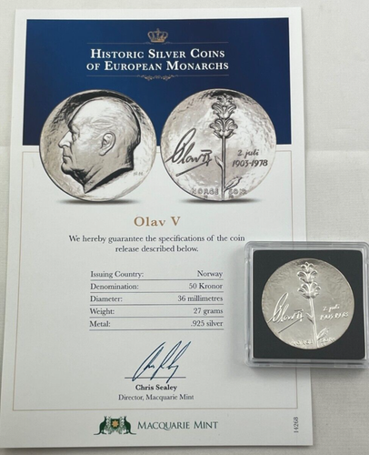 1978 Olav V .925 Silver 50 kronor from HISTORIC COINS OF EUROPEAN ...