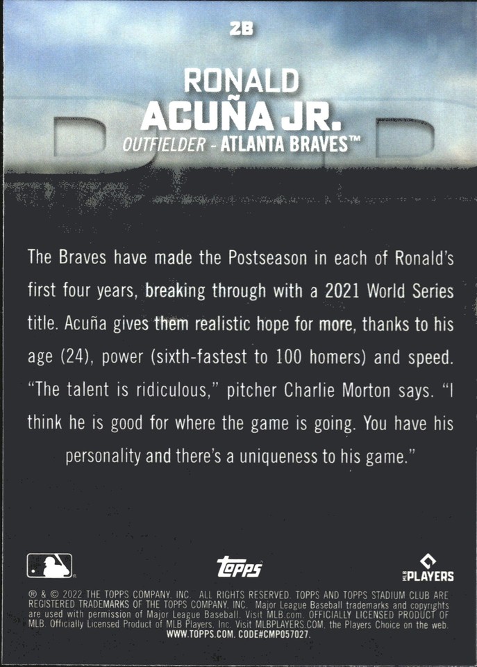 2022 Stadium Club #2B Ronald Acuña Jr. Dynasty and Destiny | eBay