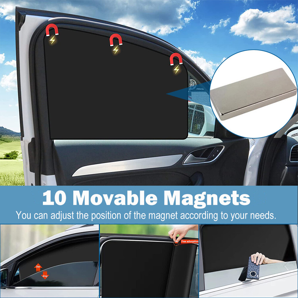 4 Magnetic Car Side Window Sun Shade Cover Front Rear Shield UV Block ...