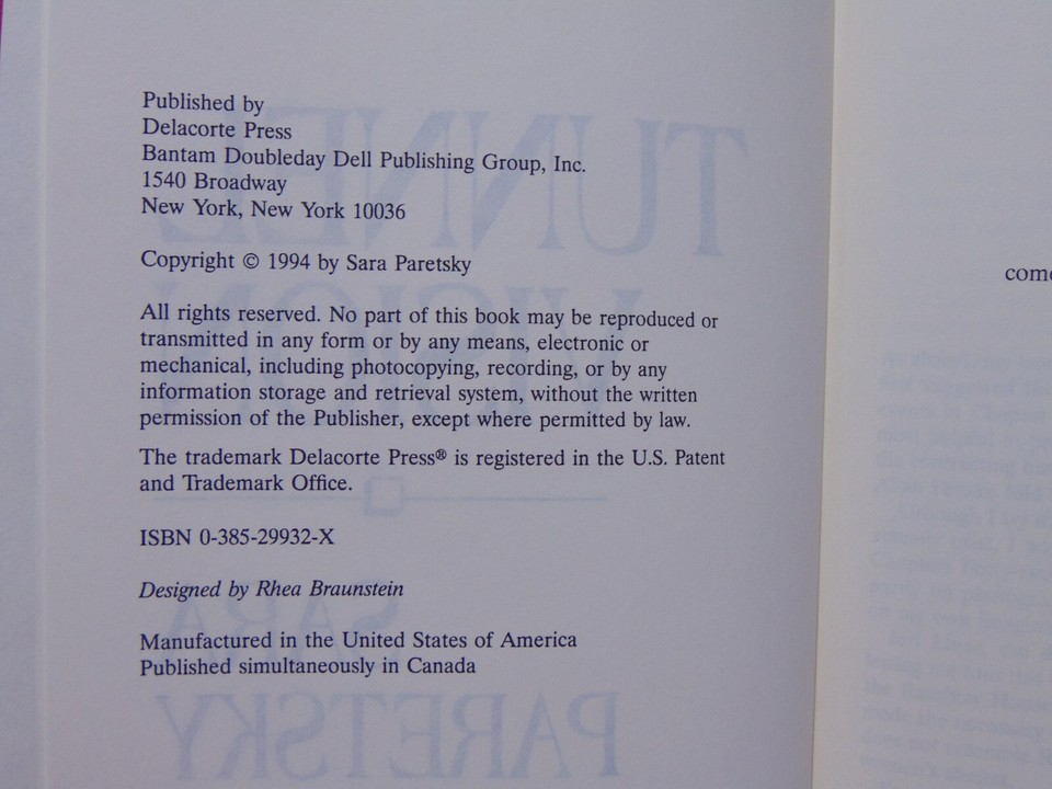 Tunnel Vision by Sara Paretsky (1994, Hardcover) BCE | eBay