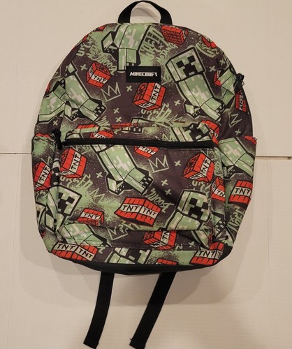 MINECRAFT Creeper TNT Printed Kids Backpack 17" Green Black | eBay