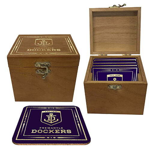Fremantle Dockers Freo AFL Cork Back Drink Coasters in Wooden Case Box ...