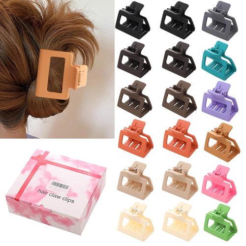 18 Pack Small Square Hair Clips 2 Inch Matte Rubber Coating Claw Clips ...