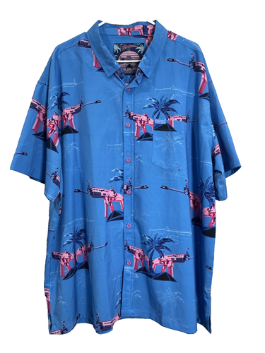 Retro Rifle Button Down Shirt Mens 3XL Blue The Palm Performance Golf ...
