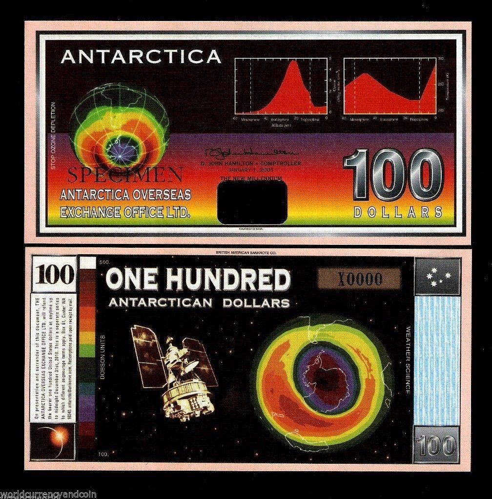 ANTARCTICA USA 100 DOLLARS NEW 2001 OZONE SPACE MAP SPECIMEN UNC MONEY ...
