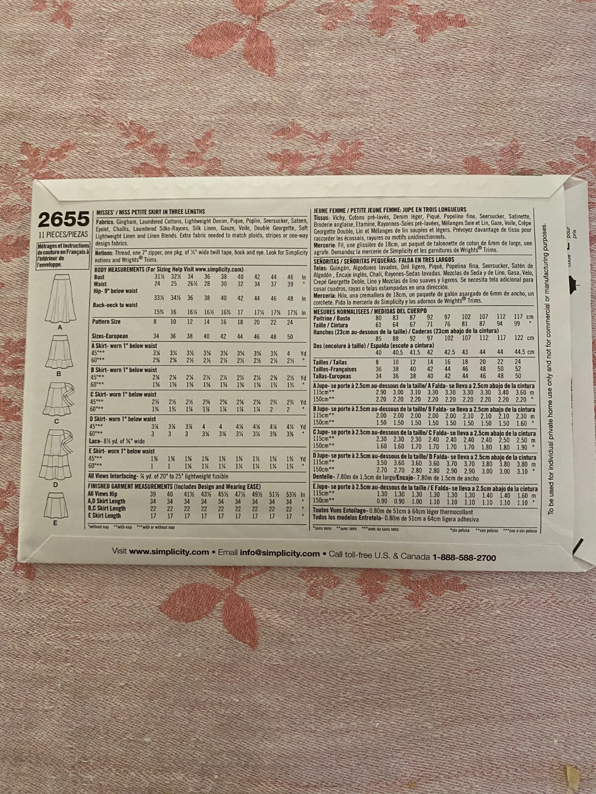 Simplicity 2655 Misses Skirt Sewing Pattern Size 8-16 Uncut 3 Lengths ...