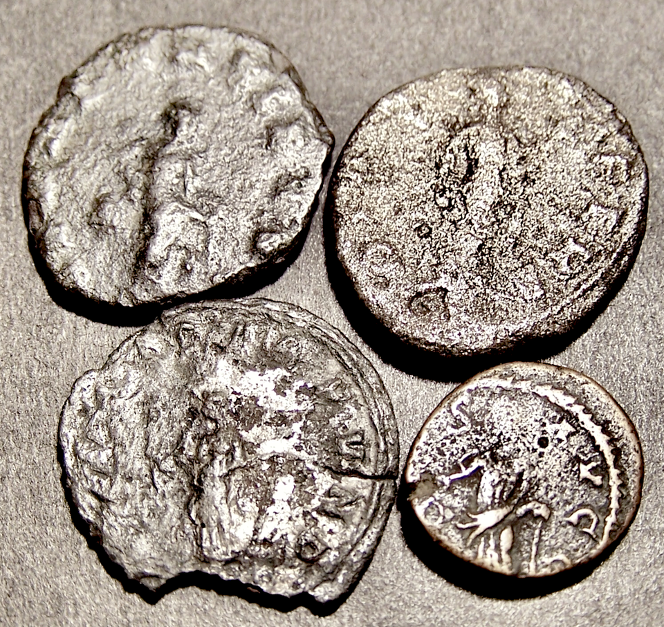 4 Imperial Roman Coins Lot, Radiate Emperors, Deities, 14-2mm, 3rd cent ...