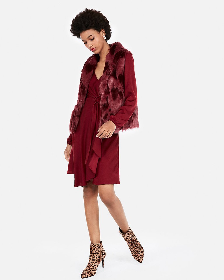 Express Vest Faux Fur Vest Womens Burgundy Sculpted Vest Outerwear ...