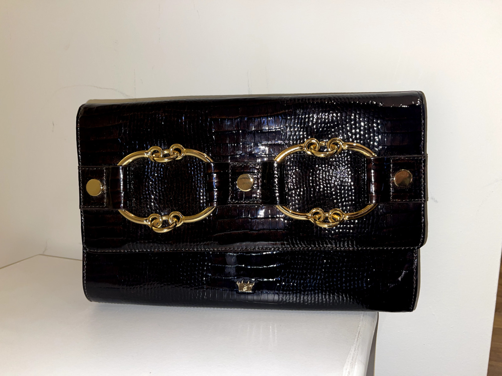 Elaine Turner - Black Leather - Croc Pattern - Clutch… - Gem