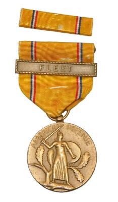 Original WWII US Navy USMC American Defense Medal & FLEET Bar Clasp CA6 ...