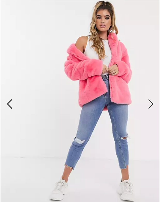 MISSGUIDED FOR ASOS PINK FAUX FUR DUSTER COAT BOMBER JACKET US 8/10 $99 ...