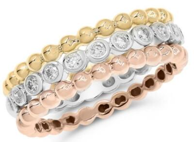 ESTATE .32CT DIAMOND 14KT TRI COLOR GOLD 3D BEZEL BEADED TRIPLE ...