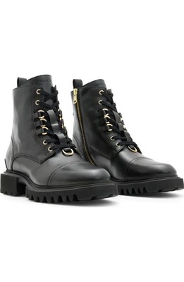$349 - ALLSAINTS Lydia Cap Toe Leather Combat Boot in Black Size 8 | eBay Australia