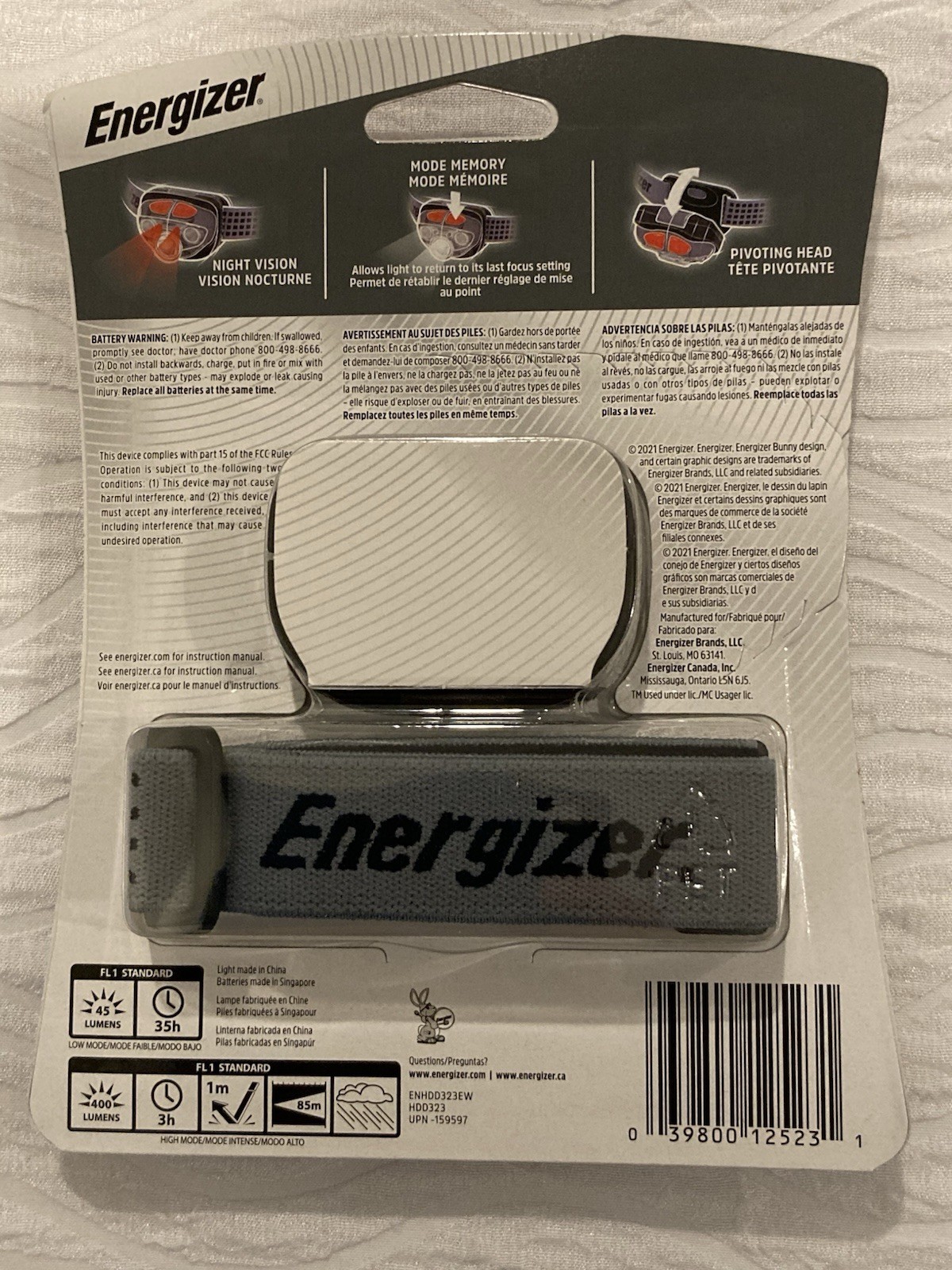 Lot of 2 Energizer Ultimate Headlamp HDD323 Night Vision 400 Lumens 5 ...