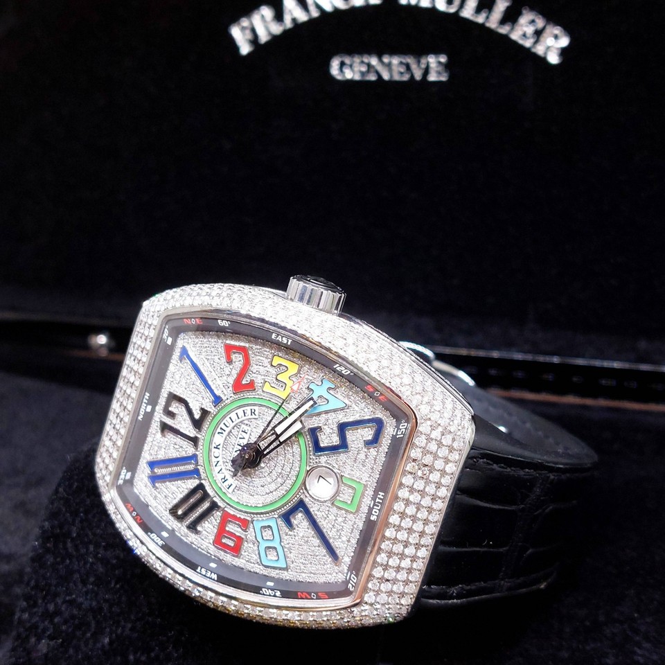 Franck Muller 45mm Custom Diamonds Setting Black Vanguard REF: V45 SC ...