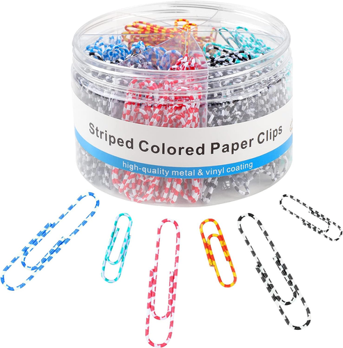400 PCS Paper Clips Metal Coated Assorted Sizes Medium & Large Striped ...