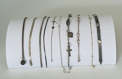 Lot Of 10 Vintage Sterling Silver 925 Link Chain Charms Bracelet Resale ...