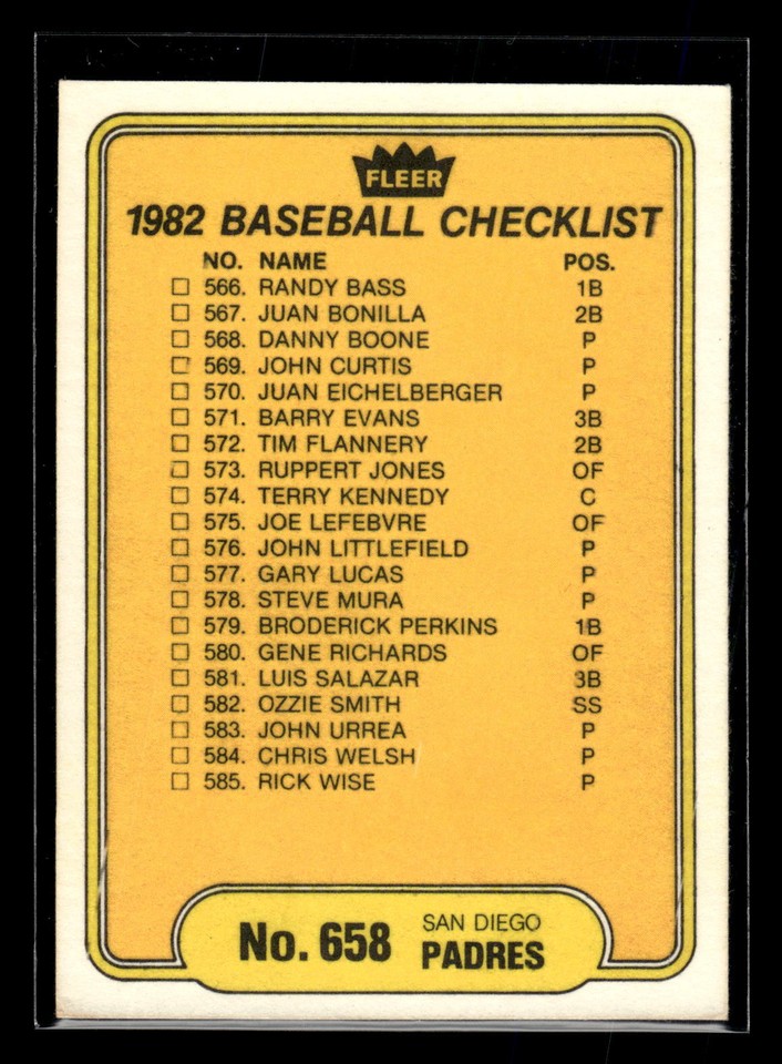 1982 Fleer Baseball #658 Checklist "Set Break" Mint Twins / Padres MLB ...