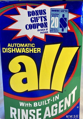 Vtg “All Rinse Auto Dishwasher Detergent” Movie prop. Bonus Cpn Exp ...