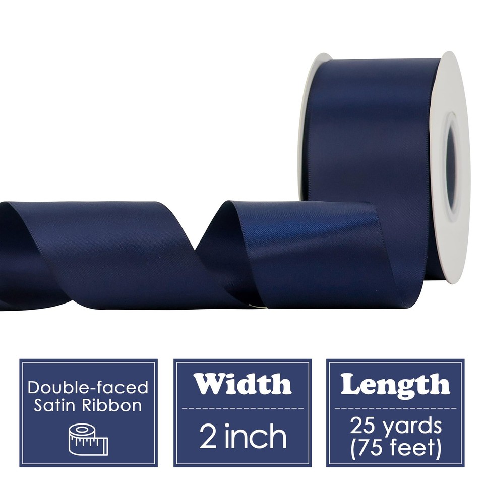 Navy Blue Ribbon 2 Inch Wide Double Faced Satin Silk For Crafts Gift ...