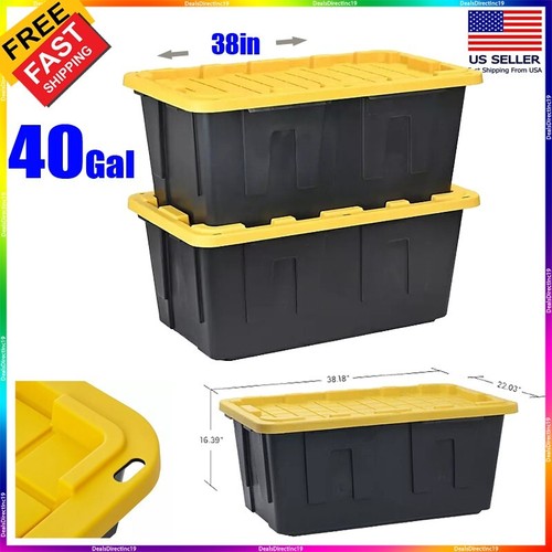 Large Storage Totes with Lids Bins Containers Plastic Stackable Black ...