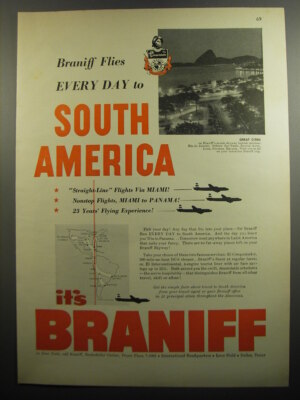 1951 Braniff Airlines Ad - Braniff flies every day to South America | eBay