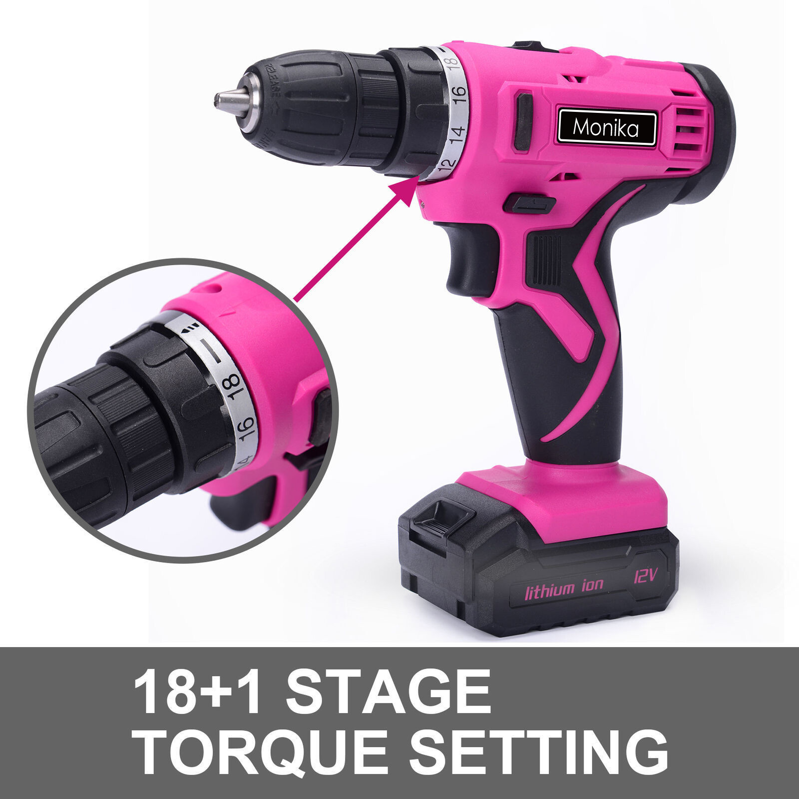 Monika 12V Pink Cordless Drill Driver Screwdriver Bits Kit for Women ...